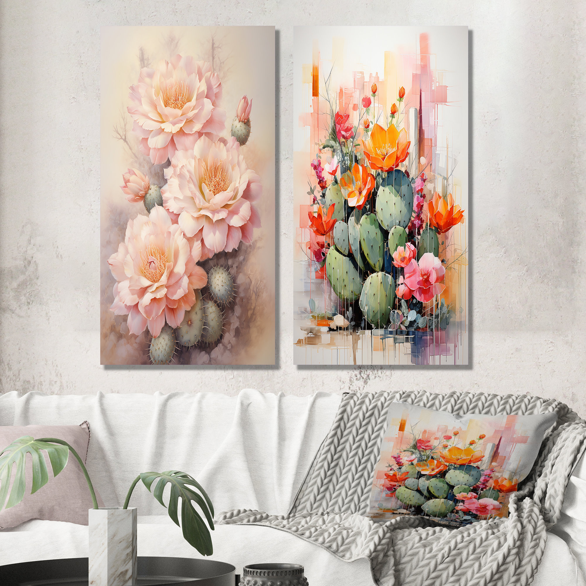 Winston Porter " Pink Green Cactus Romantic Impression " 2 - Pieces on | Wayfair